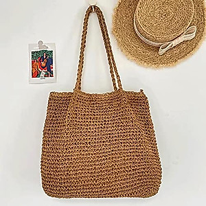 Handwoven Soft Straw Beach Bag Purse Casual Vintage Rattan Shoulder Bag Handbag Boho Wowen Tote Basket Vacation Bag
