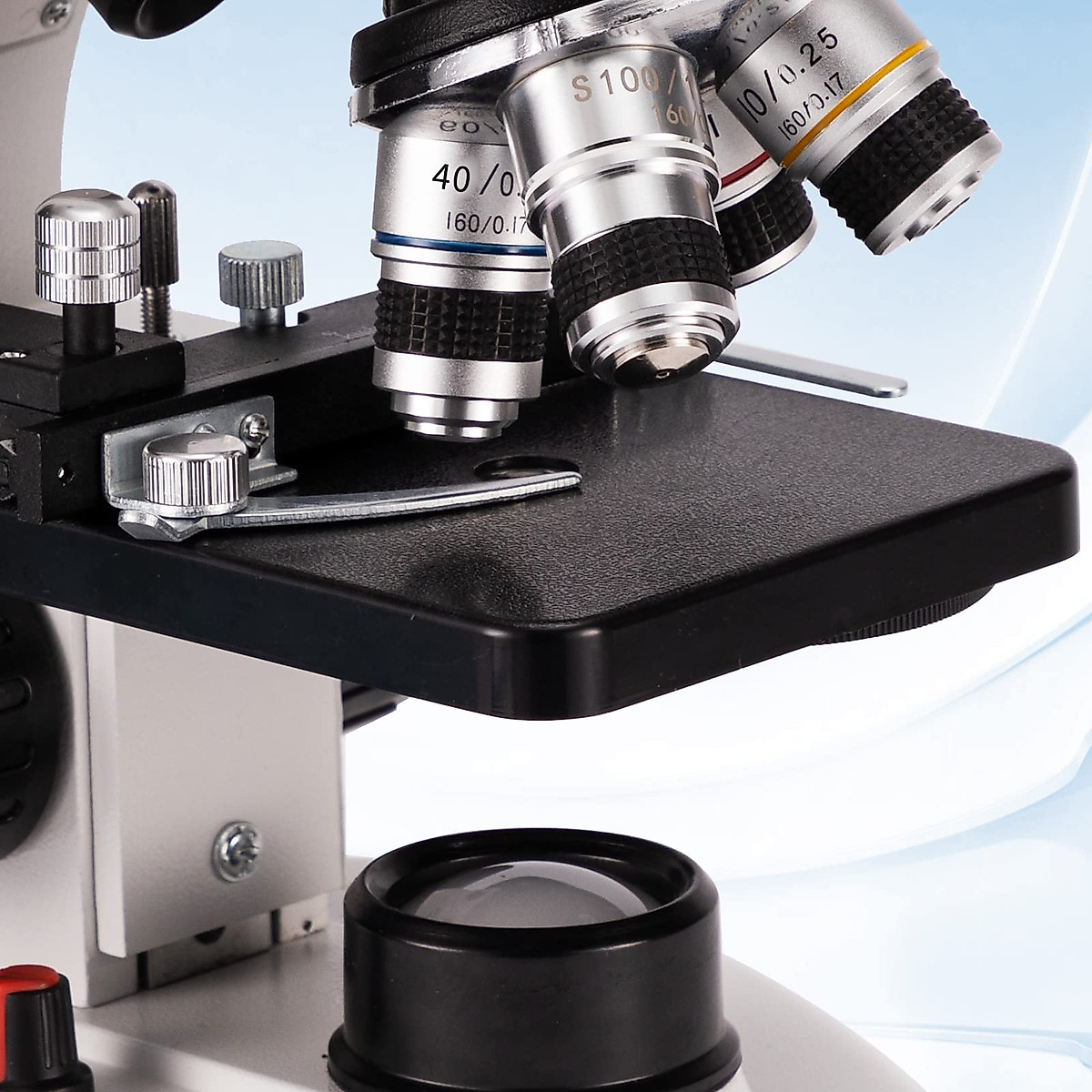 Compound Binocular Microscope, WF10x and WF25x Eyepieces,40X-2000X Magnification, LED Illumination Two-Layer Mechanical Stage (Binocular Four-Hole Microscope)