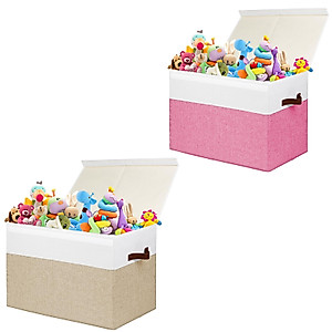 Gowee Large Toy Storage Box with Lid, Sturdy Toys Storage Chest Bin Organizer Basket with Dividers