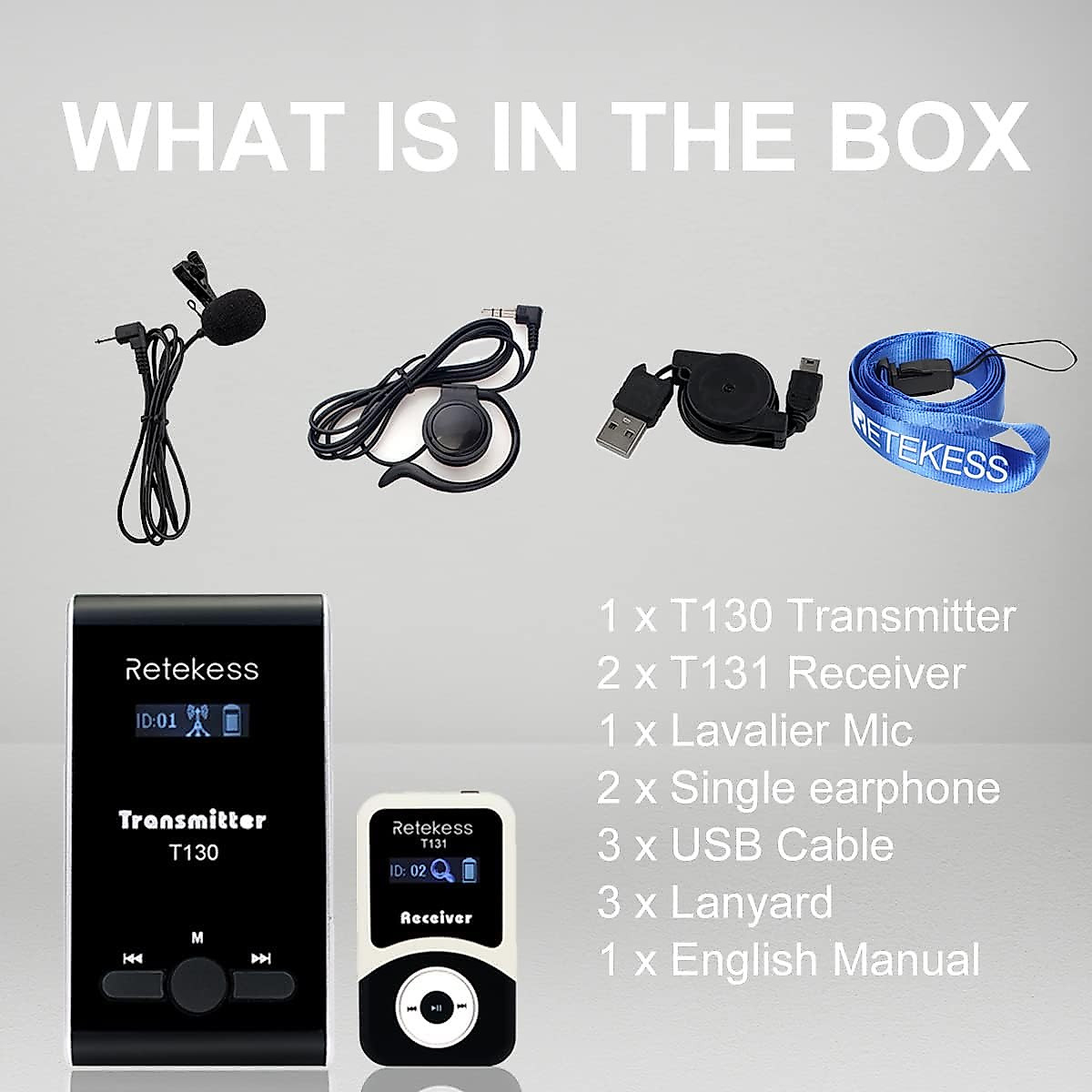 Retekess T130 Tour Guide System, Church Translation System, Good Quality Sound, 99 Channels, Assisted Listening Devices for Court,Training,Interpreter (1 Transmitter 2 Receivers)