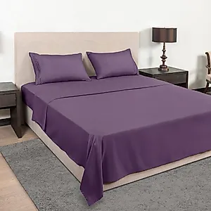 Mejoroom Full Size Sheet Sets - 1800 Collection Microfiber Bed Sheet Set with 16 Inch Deep Pocket Fitted Sheet, Soft, Breathable, Wrinkle, Fade & Stain Resistant - 4 Piece (Full, Purple)