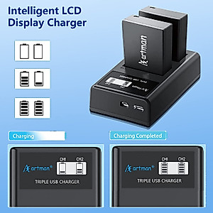 Artman NP-W126 NP-W126S Battery and LCD Dual Charger for Fujifilm X100V, X100VI, X100F, X-T100, X-T200, X-T1, X-T2, X-T3, X-T10, X-T20, X-T30 II, X-S10, X-A5, X-A10, X-E4, X-Pro2, X-Pro3 (2-Pack)