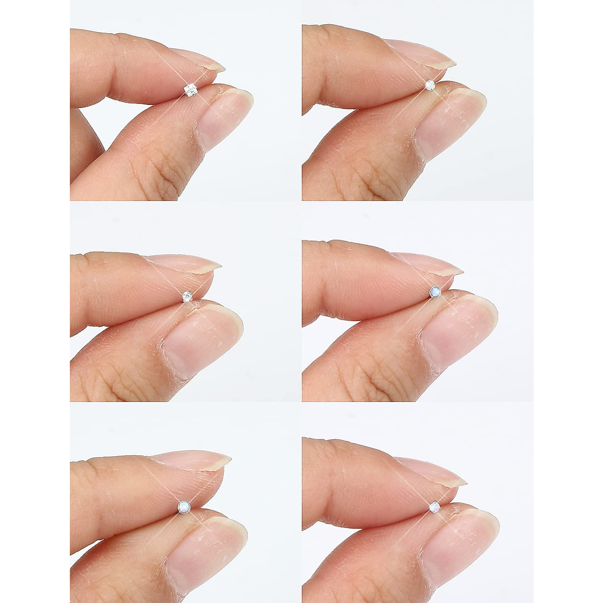 Eakxnig Opal 20G Nose Rings Surgical Steel Nose Studs Top CZ 1.5mm Tiny Nose Studs Screw Nose Ring Stud Heart Nostril Piercing Jewelry for Women Men Corkscrew Nose Rings