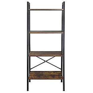 SUPER DEAL Industrial Ladder Shelf 4-Tier Bookcase Plant Book Display Furniture Storage Rack Shelf for Living Room Home Office Bedroom (Rustic Brown)