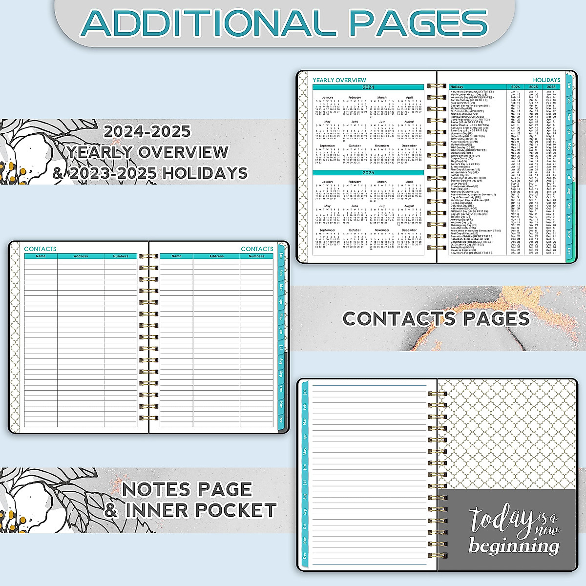 2024 Planner - January 2024 - December 2024, Weekly & Monthly Planner with Tabs, 6.3" x 8.4", Hardcover with Back Pocket + Thick Paper + Twin-Wire Binding - Gray