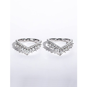 CannyCat 1.23 CTTW Moissanite Ring Enhancers 2 pieces Lab Created Diamond Curved Wedding Bands for Women Platinum Plated Silver Eternity Stacking Rings Wrap Guard for Engagement Anniversary Ring (9)