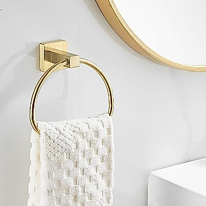 Leyden Brushed Gold Hand Towel Holder, Bathroom Towel Ring, Bath Hand Towel Hangers Wall Mounted Half Round Modern