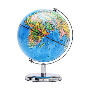 Exerz 8" World Globe Political Map - Educational Geographic Globe - Stainless Steel Arc and Base