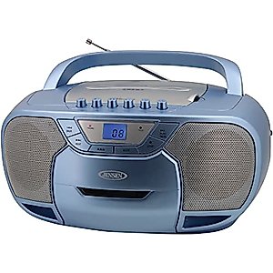 JENSEN CD-590-BL CD-590 1-Watt Portable Stereo CD and Cassette Player/Recorder with AM/FM Radio and Bluetooth (Blue)