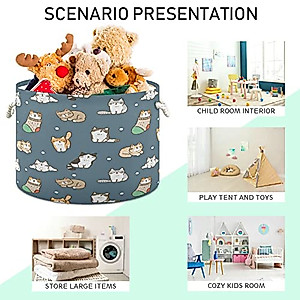 Kigai Cotton Rope Basket Cartoon Cat Collapsible Baby Laundry Basket with handles Blanket Basket Kids Toy Storage Basket for Shelf Organizer Home Decor