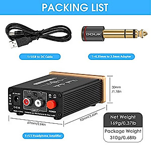 Douk Audio U3 Headphone Amps, Mini Hi-Fi Amplifier for Home Desktop PC 6.35mm / 3.5mm Headsets, Class A, RCA Input, DC 5V