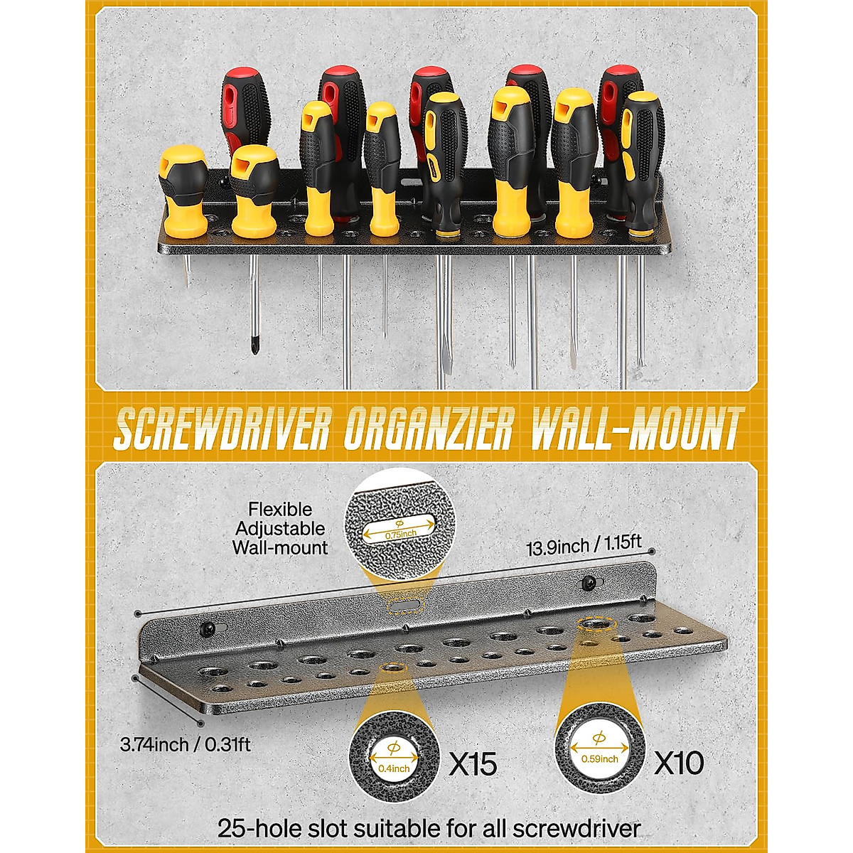 FHXZH Wall Mount Screwdriver Organizer, Pliers Holder, Hammer Rack, 3PCS Alloy Steel Hand Tool Storage Organizer for Garage Workshop