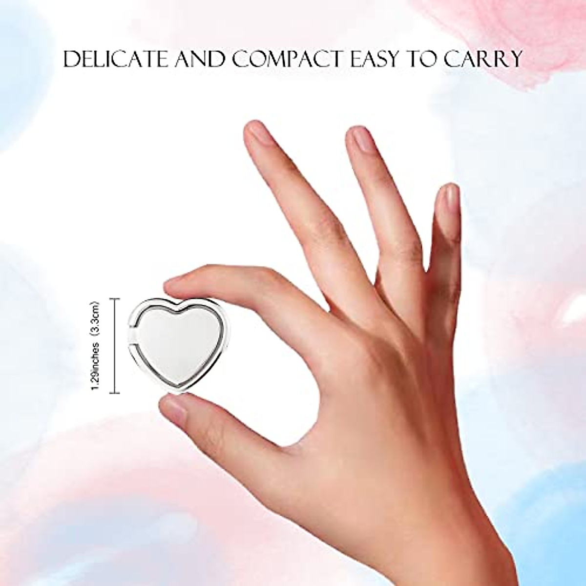 [2 Packs] Love Heart Shaped Glossy Finish Cell Phone Ring Holder Stand, 360 Degree Rotation Finger Ring Kickstand with Polished Metal Phone Grip for Magnetic Car Mount (Sliver)