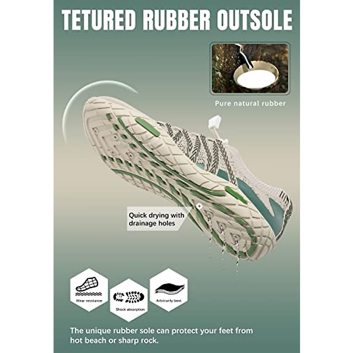 Water Shoes Mens Womens Beach Swim Shoes Barefoot Athletic Quick-Dry Aqua Socks for Surfing Diving Kayaking Exercise (Ribbon/Green, 41)