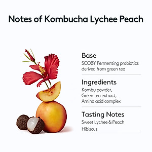 Osulloc Kombucha Tea LycheePeach (Lychee & Peach Blending), Sparkling Powdered Mix Drink, No added sugar, 30 Sticks, 5.3oz