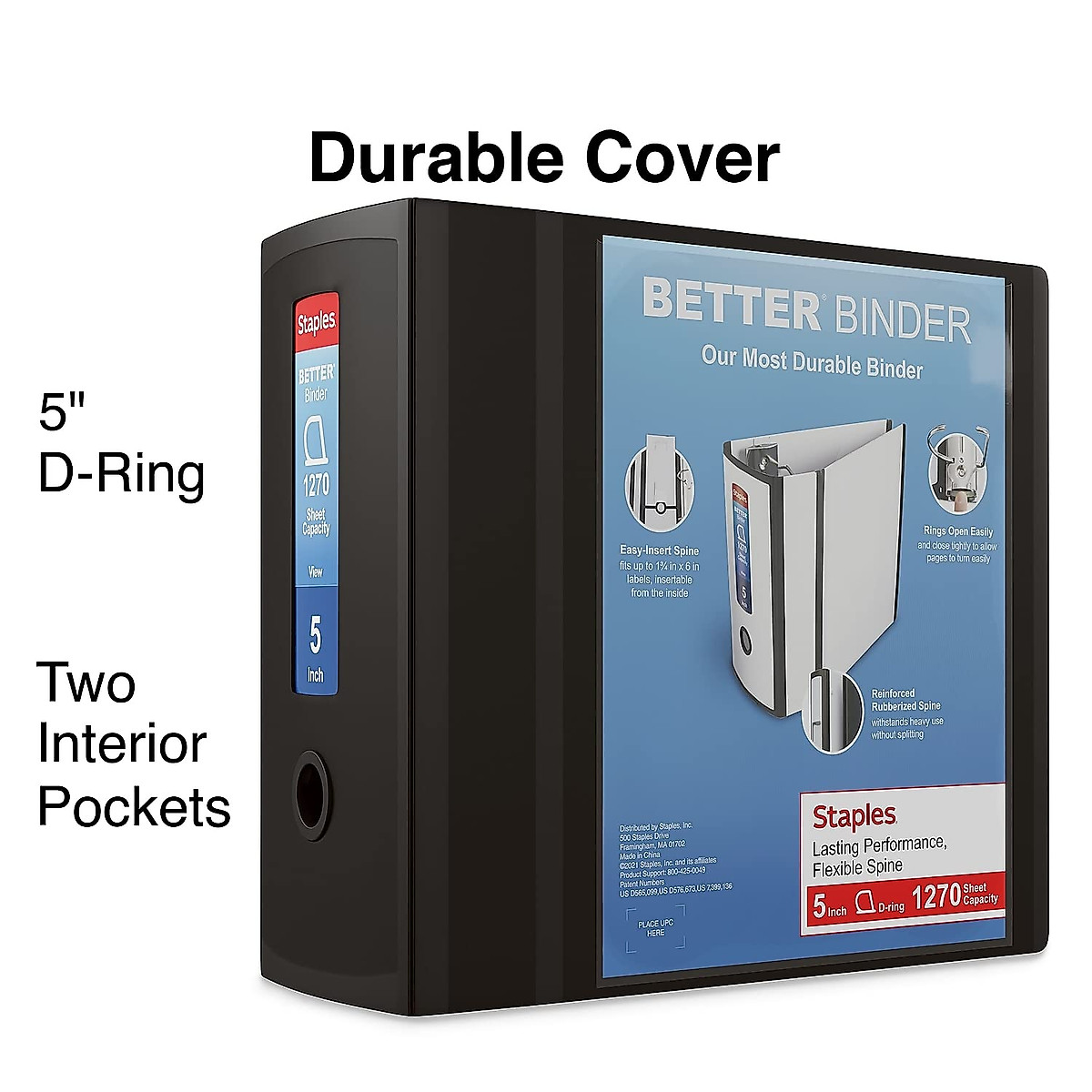 Staples Better Binder Heavy-Duty View, Black, 1000-Sheet Capacity, 5" (Ring Diameter)