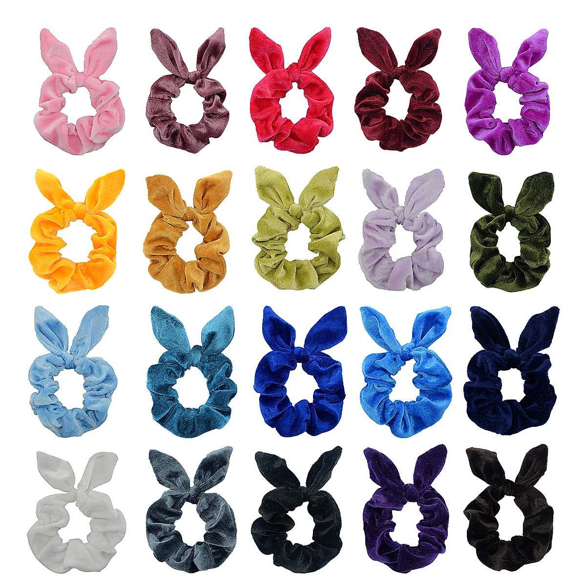 Simnice 25 Pack Hair Scrunchies Rabbit Bunny Ear Bow Bowknot Scrunchies Velvet Scrunchy Bobbles Elastic Hair Ties Bands Ponytail Holder