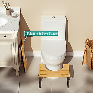 Foldable Bamboo Toilet Stool for Bathroom, Adjustable Multi-Heights Poop Stool for Adults Kids, Portable Squatting Potty Stool with Double Anti-Slip Design