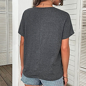 DASAYO Womens Casual Button Tee Top Loose Solid Soft Comfy T Shirts Trendy Summer Cute Going Out Plain Tunics Blouses Tops Lightning Deal