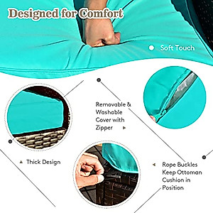 Tangkula 8 Piece Patio Furniture Set, Patiojoy Outdoor Space Saving PE Rattan Sectional Sofa Set for 6 with Waterpfoor Cover, for Garden, Deck, Poolside and Balcony (Turquoise)