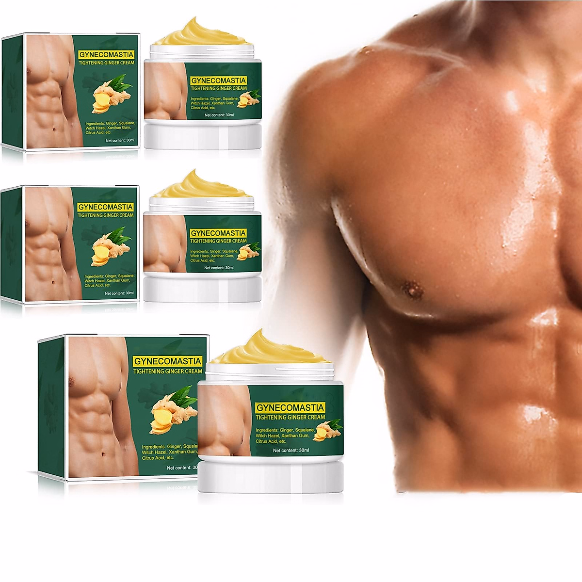 MQSHUHENMY SoliPac Gynecomastia Tightening Ginger Cream, Ginger Cream for Adults, Skin Tightening Cream, Tummy Tightening Cream (3Pcs)