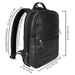 LUXEORIA Genuine Leather Backpack for Men and Women, Minimalistic Backpack, Handmade Retro Style 15.6" Laptop Bag, Daypack with Utility Pockets & Trolley Sleeve - Black