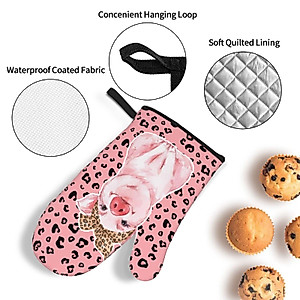 Pig Oven Mitts and Pot Holders Set of 4 Washable Heat Resistant Kitchen Gloves Waterproof Oven Gloves and Hot Pads for Cooking Grilling BBQ Baking