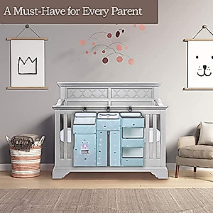 TOCKONIMN Hanging Diaper Caddy Organizer for Baby Crib - 3-in-1 Diaper Stacker for Changing Table Nursery Organization Storage Holder for Baby Essentials Attachment Portable Combining Clothing (Blue)