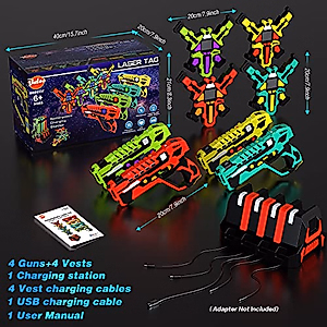 VATOS Rechargeable Real time Data SYNC Laser Tag Gun Set - 2.4GHz Infrared Laser Tag of 4 Gun 4 Vest with Glowing Light, Lazer Tag Game for Kids Adults, Family Group Activity for Boys Girls Age 6-12