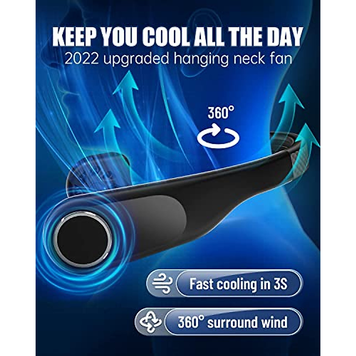 RIYA Bladeless Neck Fan - 5200mAh Personal Portable Air Conditioner - 360° Cooling Wearable Fan - Low Noise, Up to 20Hrs Rechargeable Battery for Travel Outdoor, Camping, Office