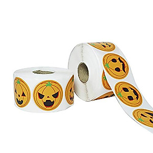 Halloweens Pumpkins Stickers Roll 1,000 Pieces 8 Fces Stickers for Jack O Lantern Trick or Treat Indoor Art Crafts Scrapbooking Thanksgiving Seasonal Decor Party Decorations Decals - 1.5x1.5 inchi