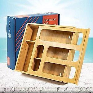 Bamboo Ziplock Bag Storage Organizer for Kitchen Drawer or Wall - Food Storage Bag Organizer Dispenser Compatible with Ziploc Hefty Glad for Gallon Quart Sandwich and Snack Variety Size Bags
