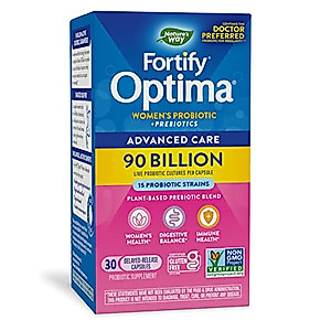 Nature’s Way Fortify Optima Women’s Daily Probiotic, 90 Billion, 15 Strains, Prebiotic, 30 Capsules