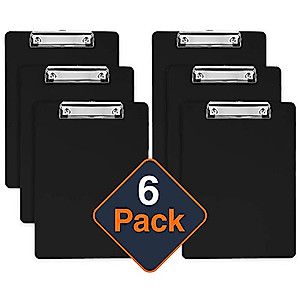 Black Plastic clipboards (Set of 6) Multipack - 12.5x9 Inch Black Clipboard with 100 Sheets Holding Capacity Low Profile Clip | Colored Acrylic Clip Boards in Bulk for Kids & Professionals