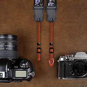 Purple Flower Camera Strap - 2"Wide with Double Layer Cowhide Head,Pure Cotton Embroidery Camera Shoulder Straps,Adjustable Camera Neck Strap for All DSLR / SLR Cameras, Best Gifts for Photographers
