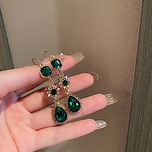 Girlssory Emerald Green Earrings Emerald Green Crystal Dangle Earring Drop Earrings Wedding Bridal Jewelry for Women (Style 2)