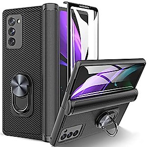 Viaotaily Samsung Z Fold 2 Case with Stand & Hinge Protection, Fold 2 Case Screen Protector, All-Inclusive Anti-Drop Leather PU Phone Cover for Samsung Galaxy Z Fold 2 5G 2020 (Carbon Fiber)