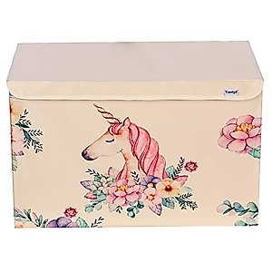 Yosayd Unicorn Toy Chest and Storage, Large Cute and Functional Toy Box Storage Cube with Handles