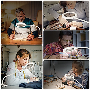 Delixike Magnifying Glass with Light and Stand, 3X Magnifier with Clam, Desk Magnifying Lamp for Crafting, Reading, Sewing, Hobbies, Close Work