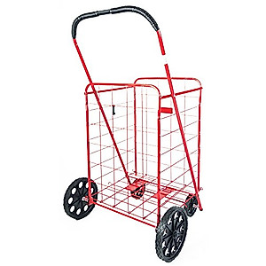 ATH Large Deluxe Rolling Utility / Shopping Cart - Stowable Folding Heavy Duty Cart with Rubber Wheels For Haul Laundry, Groceries, Toys, Sports Equipment, Red