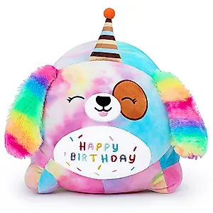 MIAOHAHA Happy Birthday Plush Pillow Toy,Soft Plush Dog Toy Plushies Gift for Kids and Girls(Dog,25cm/9.8in)