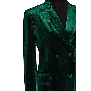 Botong Women's 2 Piece Velvet Suit Office Work Suit Notch Lapel Double Breasted Blazer Pants Business Suit Set Dark Green XL