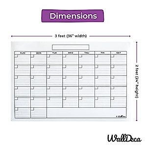 WallDeca Monthly Dry Erase Wall Calendar Planner Whiteboard: Wipe Off Erasable Calendar | Use in Classroom, Office, Home, Kitchen! (24 x 36 Inch)