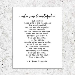 She Was Beautiful Girls Sign，Nursery Decor, Love Quote, Bedroom Decor, Inspirational Quote Prints 8 x 10 Inches Shimmer Art Paper Unframed