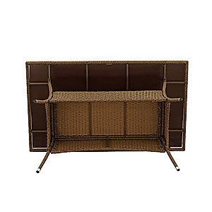 East West Furniture Oslo 7 Piece Outdoor Wicker Patio Furniture Sets Consist of a Rectangle Bistro Table with Glass Top and 6 Balcony Armchair with Cushion, 36x60 Inch, Brown