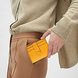 HKCLUF Small Wallet for Women,Genuine Leather Minimalist Bifold Wallets Ladies Credit Card Holder Coin Purse Mini Wallet With ID Window (Yellow)