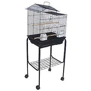 YML 5894 3/8" Bar Spacing Villa Top Bird Cage with Stand, 18" x 14"/Small, Black
