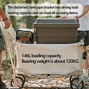 RINGGLO Folding Beach Wagon Cart with Brake Free Standing Collapsible Utility Camping Grocery Canvas for Camping, Shopping, Garden and Beach,Linen Brown