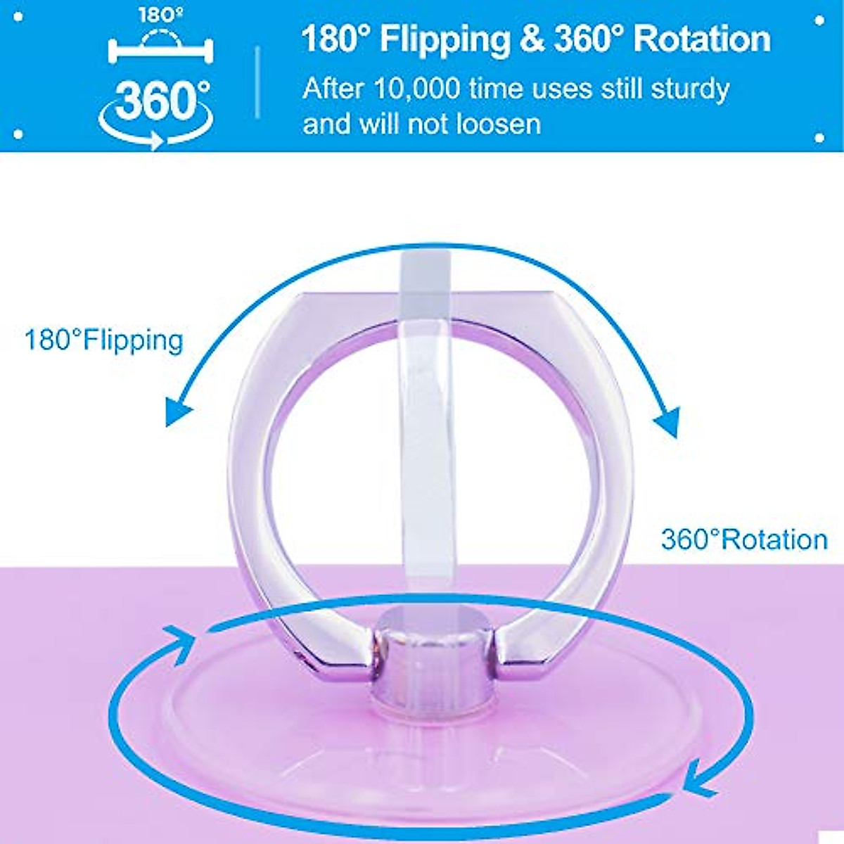 Jsoerpay Cell Phone Ring Holder, Transparent Ring Holder 360°Rotation Finger Ring Stand, Clear Cell Phone Kickstand Compatible with Most of Phones, Tablet and Case, (2Silver+1Black+1Rose Gold)