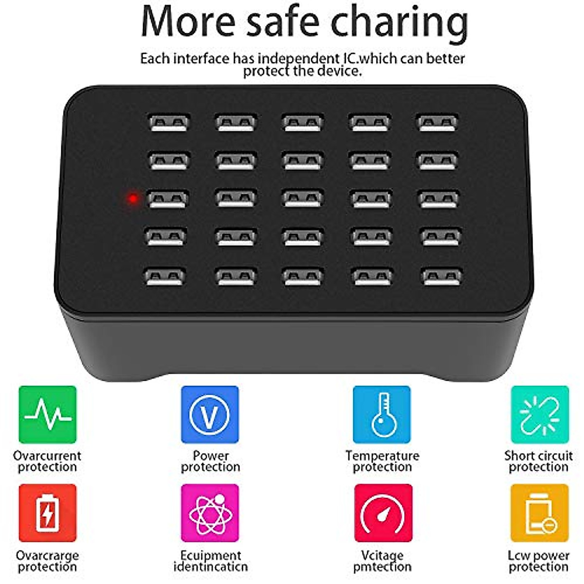 25 Ports USB Charger, 125W 25A Desktop USB Charging Station with iSmart Multiple Port, Compatible iPhone Xs Max XR X 8 7 Plus, iPad Pro Air Mini, Galaxy S9 S8 S7 Edge, Tablet and More (Black)